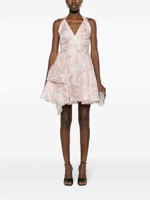 Talbot Runhof Floral-appliqué Belted Minidress