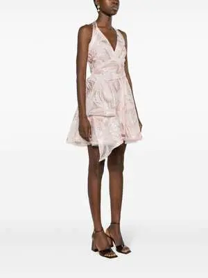 Talbot Runhof Floral-appliqué Belted Minidress