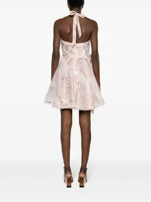 Talbot Runhof Floral-appliqué Belted Minidress