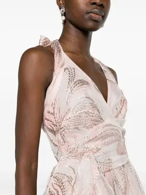 Talbot Runhof Floral-appliqué Belted Minidress