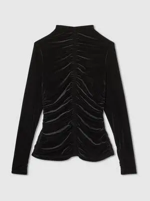 REISS Ari Velvet Ruched Top