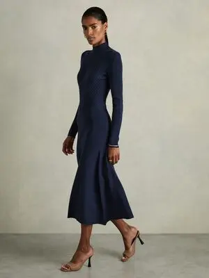 REISS Hannah Ribbed Midi Dress
