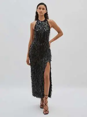 ILTA Sequinned And Beaded Halter-neck Maxi Dress