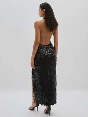 ILTA Sequinned And Beaded Halter-neck Maxi Dress