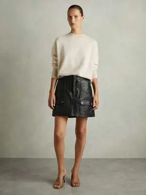 REISS Parker Grained-leather Mini Skirt