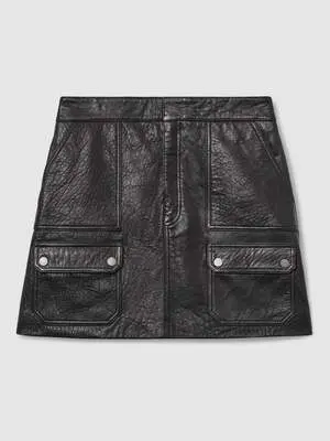 REISS Parker Grained-leather Mini Skirt