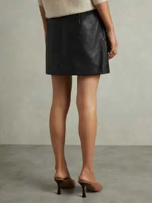 REISS Parker Grained-leather Mini Skirt