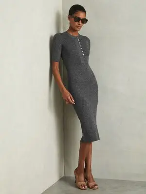 REISS Sandy Ribbed Wool-blend Midi Dress