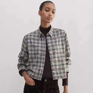 ME+EM Check Cotton Merino Crop Shirt