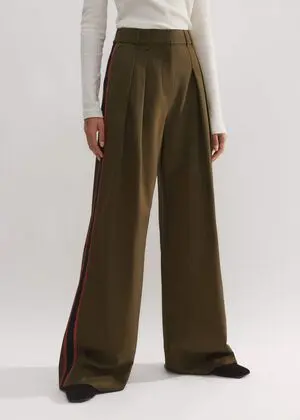 ME+EM Wool Pleat Front Wide-leg Trousers - Olive