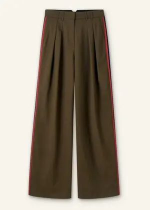 ME+EM Wool Pleat Front Wide-leg Trousers - Olive