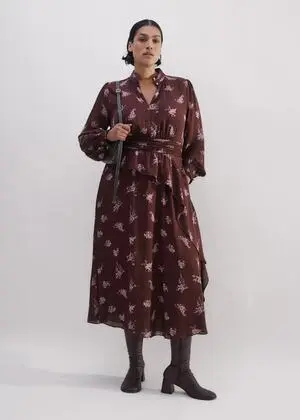 Me+Em Silk Floral Print Midi Dress In Rum Raisin/Fresh Lavender - 50% Off |  Editorialist