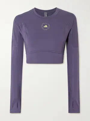 Adidas By Stella McCartney Cropped Logo-print Performance Top - Purple