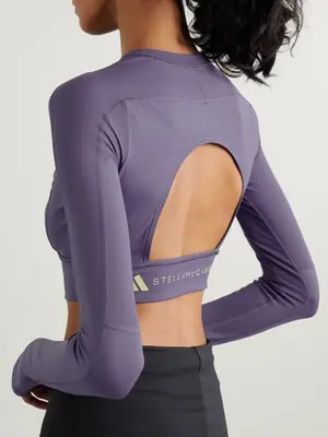 Adidas By Stella McCartney Cropped Logo-print Performance Top - Purple