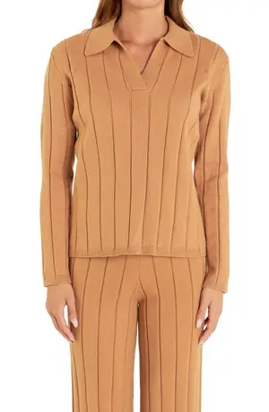 English Factory Long Sleeve Rib Knit Top