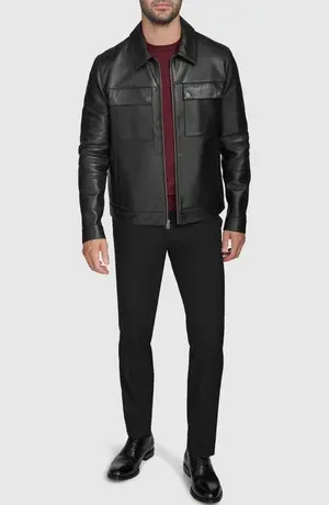 Cole Haan Leather Shirt Jacket - Black