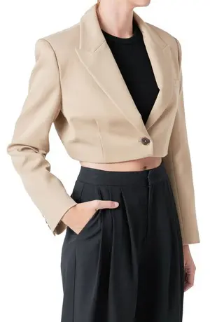 GREY LAB Cropped Blazer - Beige