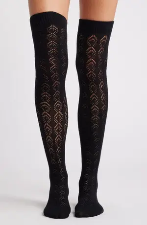Hue Pointelle Over-the-knee Socks - Black