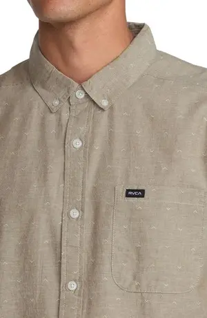 Rvca That'll Do Slim Fit Solid Short Sleeve Cotton Button-down Shirt - Sand