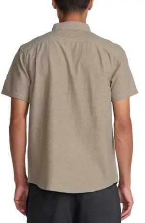 Rvca That'll Do Slim Fit Solid Short Sleeve Cotton Button-down Shirt - Sand