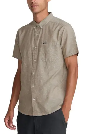Rvca That'll Do Slim Fit Solid Short Sleeve Cotton Button-down Shirt - Sand