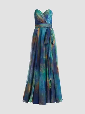 Rene Ruiz Collection Organza Strapless A-line Gown - Blue Multi