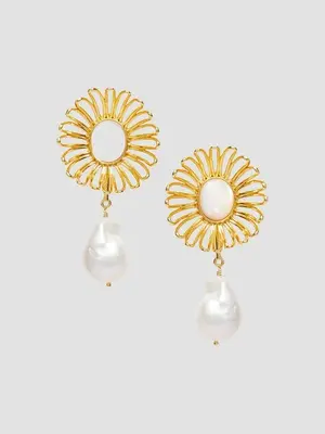 Lele Sadoughi The Met X Renoir Daisy 14k -plated & Faux Pearl Drop Earrings - Gold