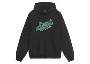 StÜssy Satin Patch Oversized Hoodie - Washed Black
