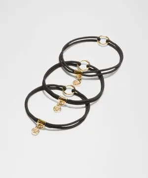 Lululemon Logo Charm Hair Ties - Black/gold