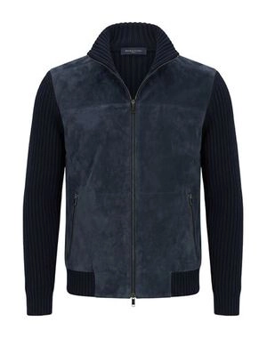 DANIELE FIESOLI Cardigan In Merino Wool, Polyacrylic, And Leather - Navy