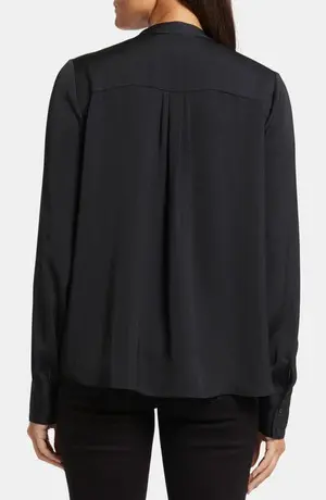 NYDJ Tie Neck Satin Shirt - Black