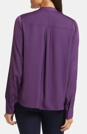 NYDJ Tie Neck Satin Shirt - Grape Royale