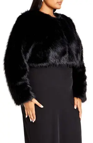 City Chic Angelica Faux Fur Crop Jacket