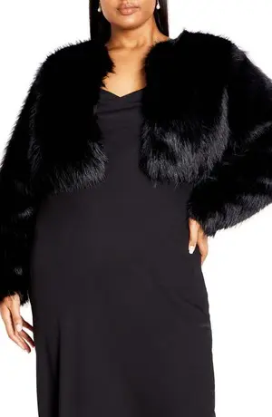 City Chic Angelica Faux Fur Crop Jacket