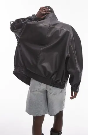 Topshop Oversized Faux Leather Bomber Jacket