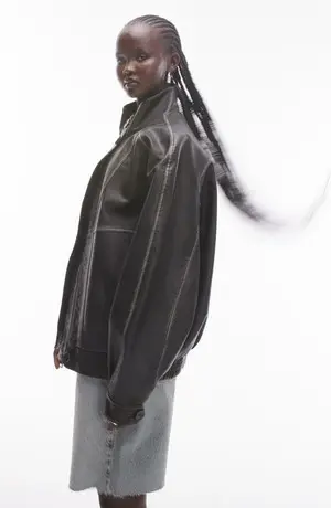 Topshop Oversized Faux Leather Bomber Jacket