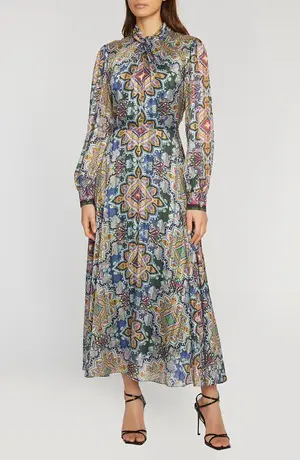 Elie Tahari Raquel Paisley Long Sleeve Midi Dress - Valencia Print