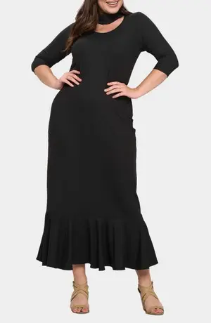 L I V D Nicole Cutout Turtleneck Rib Maxi Dress