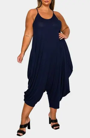 L I V D Quinn Pocket Balloon Leg Jumpsuit - Navy
