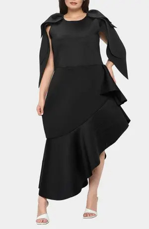 L I V D Kaskade Asymmetric Ruffle Dress - Black