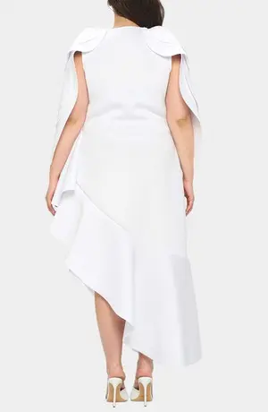 L I V D Kaskade Asymmetric Ruffle Dress - White