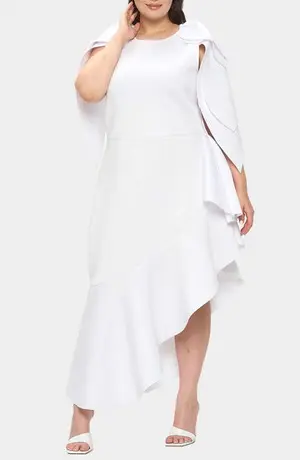 L I V D Kaskade Asymmetric Ruffle Dress - White