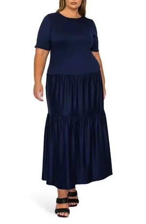 L I V D Jourdan Tiered Maxi Dress - Navy