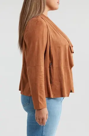 Bagatelle Drape Front Faux Suede Jacket - Sienna