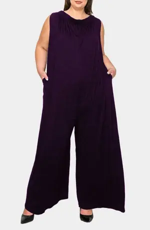 L I V D Olson Pocket Wide Leg Jumpsuit - Dark Eggplant