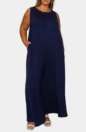 L I V D Olson Pocket Wide Leg Jumpsuit - Navy