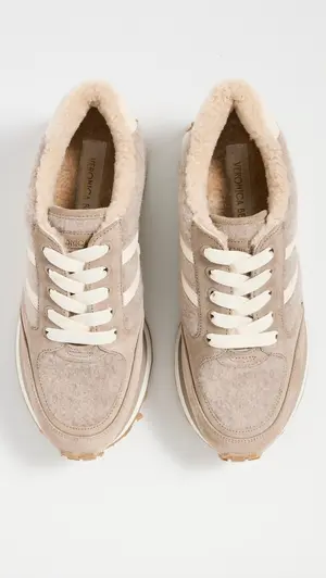 Veronica Beard Valentina Shearling Sneakers - Cobblestone