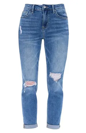 BAYEAS High Rise Distressed Relaxed Boyfriend Jeans - Midnight Thunder