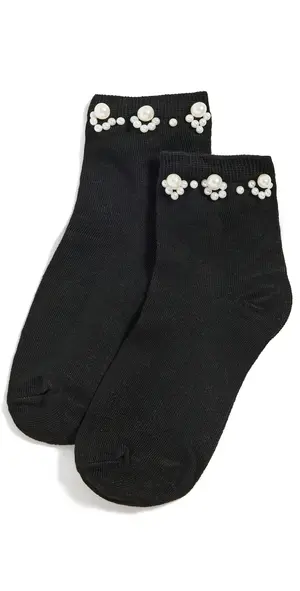 STEMS Pearl Embellished Crew Socks - Black