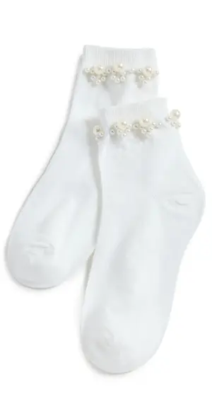 STEMS Pearl Embellished Crew Socks - Ivory